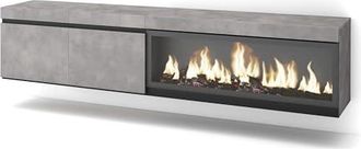 Skraut Home | TV-Schrank, Lowboard | für Wohnzimmer und Esszimmer | 210 | Für TV-Geräte bis zu 80 | Elektrokamin XXL | Hängend | Moderner Stil | Zement