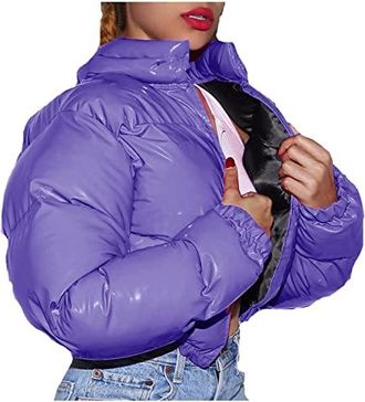 Generic Vestes pour femmes 2026 Manteau &eacute;pais dhiver magnifique &agrave; manches longues couleur unie cardigan double face court veste, violet, M