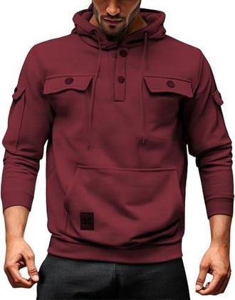 Generic Sweat à capuche confortable en polaire pour homme avec fermeture éclair quart de fermeture éclair - Sweat-shirt de performance athlétique en coton lég