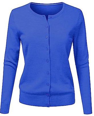 Generic Cardigan &agrave; manches longues pour femme - Style d&eacute;contract&eacute; - Col rond - Confortable - Chaud - En tricot - Pour loisirs - Couleur unie, bleu, 3XL