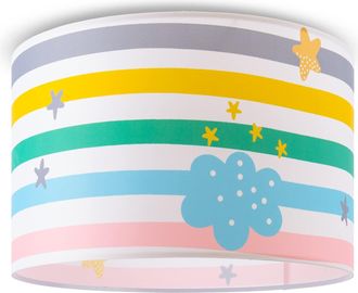 Paco Home Kinder Deckenlampe Kinderzimmer Stoffschirm Rund Bunt Baby E27 H&auml;ngelampe Regenbogen