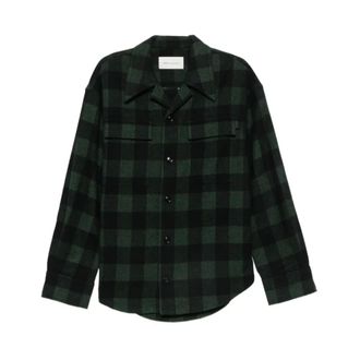 Ami Surchemise en laine &agrave; carreaux - Homme - Vestes - Vert - Taille: L