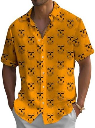 Generic Chemise hawa&iuml;enne &agrave; manches courtes pour homme - Chemise boutonn&eacute;e amusante pour Halloween - Hauts de vacances r&eacute;tro - V&ecirc;tements d&eacute;t&eacute; tendance, cr&acirc;nes