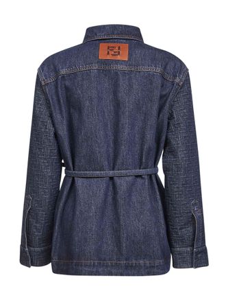 Fendi Quilted FF Motif Denim Jacket - Blue