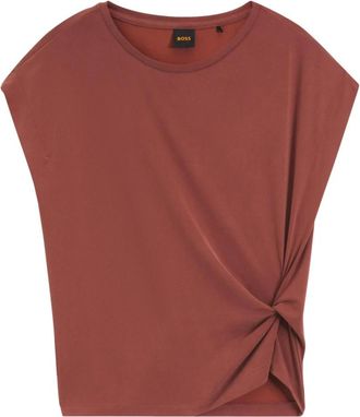 HUGO BOSS Femme, Tops, Rouge, Taille: 36 FR T-shirt en jersey avec d&eacute;tail torsad&eacute; sur le c&ocirc;t&eacute;