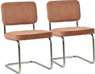 Happy Garden Lot de 2 chaises Cantilever Maria en Velours c&ocirc;tel&eacute; Terracotta, Rembourrage Mousse, Structure en Acier Gris - Design Moderne, Allure Vintage, chaises 