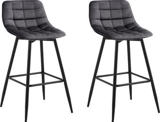 Woltu Barhocker 2er Set Designer Barstuhl Hocker Tresenhocker Bistrohocker mit Fu&szlig;st&uuml;tze Samt Metall Dunkelgrau