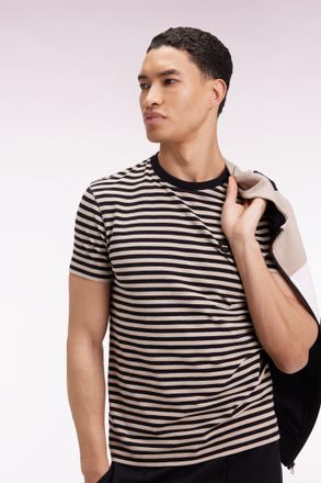 Eden Park T-shirt À Manches Courtes En Jersey De Coton Rayé Marine Et Marron