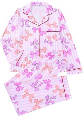 Generic Pyjama de Saint-Valentin &eacute;l&eacute;gant &agrave; imprim&eacute; noeud 2026 pour la Saint-Valentin - Haut &agrave; manches longues et pantalon deux pi&egrave;ces - V&ecirc;tements de nuit conf