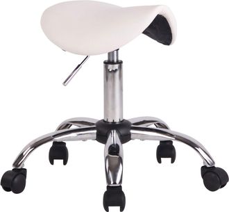 Clp Arbeitshocker Augsburg Mit Kunstlederbezug I Höhenverstellbarer Und Drehbarer Sitzhocker I 5 Leichtlaufrollen, Farbe:weiß