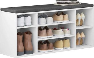 Woltu Schuhbank wei&szlig;, Schuhregal mit Sitzbank 7 F&auml;chern, Garderobenbank f&uuml;r Schuhaufbewahrung, f&uuml;r Eingangsbereich Flur, aus Holzwerkstoff, 103,5x48x30 cm