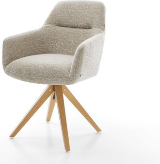 DELIFE Drehstuhl Pejo-Flex Webstoff Soft Beige Holzgestell kantig Natur 180&deg; drehbar Taschenfederkern, Esszimmerst&uuml;hle