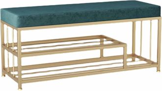 Generic Schuhbank for Den Eingangsbereich Aus Samt Mit Goldenem Metallrahmen, 2-stufiger Ottoman Mit Stauraum, 100 X 30 X 45 cm(Green)