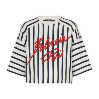 Balmain Femme, Tops, Blanc, Taille: 46 FR T-shirt ray&eacute; Baseball