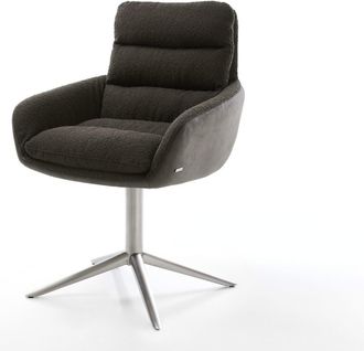 DELIFE Drehstuhl Abelia-Flex mit Armlehnen Materialmix Schwarz Fußkreuz Edelstahl 360° drehbar Wippfunktion, Esszimmerstühle