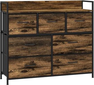 HOMCOM Commode 7 tiroirs Meuble de Rangement tiroir en Tissu Pliant - Structure Acier Noir - 98 x 29 x 85 cm, Chambre, entrée, Salon, Noir et Brun Rustique