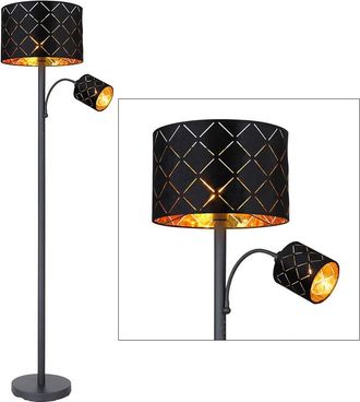 Globo Lighting LED Stehlampe mit Leselampe Wohnzimmer Stehleuchte Leseleuchte Deckenfluter Schwarz Gold, Leselampe flexibel Dekorstanzungen, 1x E27 1x E14 LED, DxH 3