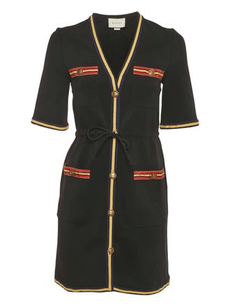 Gucci robe boutonn&eacute;e &agrave; finitions ray&eacute;es - Noir