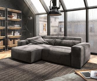 DELIFE Ecksofa Sirpio 230x155 cm Mikrofaser Khakibraun Recamiere variabel mit Hocker, Ecksofas