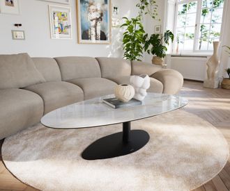 DELIFE Couchtisch Edge Oval 140x75 cm Keramik Onyx Pearl Vibany Metall Schwarz, Couchtische