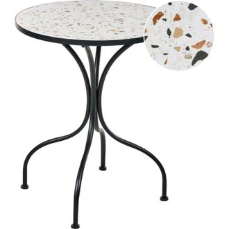 Beliani Table de Bistrot Vintage en M&eacute;tal avec Plateau Effet Terrazzo Ext&eacute;rieur Structure en Fer Noire Artena