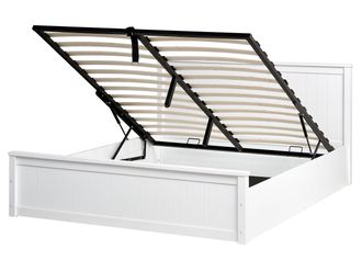 Beliani Holzbett wei&szlig; mit Bettkasten Lattenrost 160x200 cm hochklappbar Skandi Lambres