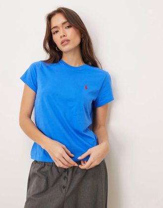 Polo Ralph Lauren Blaues T-Shirt mit Logo und Rundhalsausschnitt