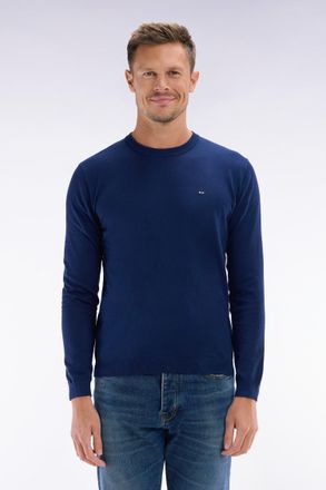 Eden Park Pull Col Rond En Coton Et Soie M&eacute;lang&eacute;s Marine Coupe Droite