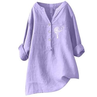 Generic Chemise Femmes Coton Et Lin Grande Taille Casual Chemises &Eacute;t&eacute; &Agrave; Manches Longues Col V Baggy Hauts L&eacute;ger Confortable Tunic Mode Coton Et Lin Chic Et El