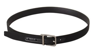 Dolce & Gabbana Mens Black Canvas Leather Silver Metal Buckle Belt