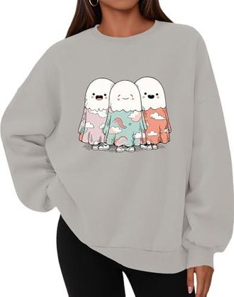 Generic Sweat-shirt dHalloween pour femme, sweat-shirt amusant &agrave; col rond pour Halloween | Chandail &agrave; &eacute;paules tombantes, gris, M