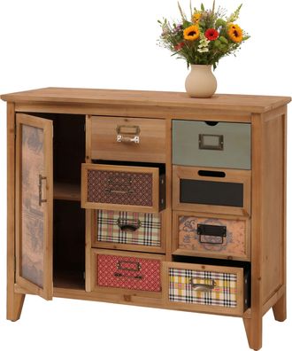 Mendler Apothekerkommode HWC-O63, Schrank Schubladen Etikettenhalter Vintage Shabby Muster, Holz 80x91x40cm - Korpus Natur