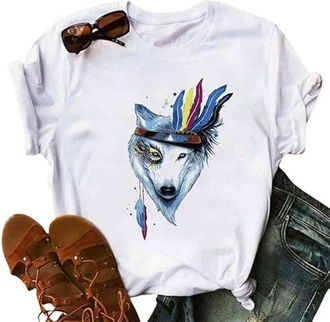 Keephen Color&eacute; Lion/Cheval/Tigre/Loup Impression 3D T-Shirt Femmes Animal Graphique Tees Casual Manches Courtes Col Rond T-Shirt &Eacute;t&eacute; Coupe L&acirc;che Tops