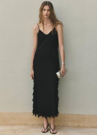 Mango Robe longue avec finitions effiloch&eacute;es noir - Femme - XS - MANGO