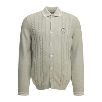 Brunello Cucinelli Gilet boutonn&eacute; en maille torsad&eacute;e avec col polo - Homme - Pulls - Gris - Taille: L
