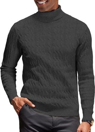 Coofandy Pulls Hommes Col Roulé Torsadé Pulls Tricotés Manches Longues Pull dhiver Pull à Col Roulé Sweater Slim Fit Turtleneck Gris Foncé XXL