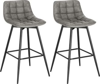 Woltu Lot de 2 Tabouret de Bar Design Chaise Haute pour Bar Bistro siège en Similicuir avec Repose-Pieds Cadre en métal,Gris Foncé