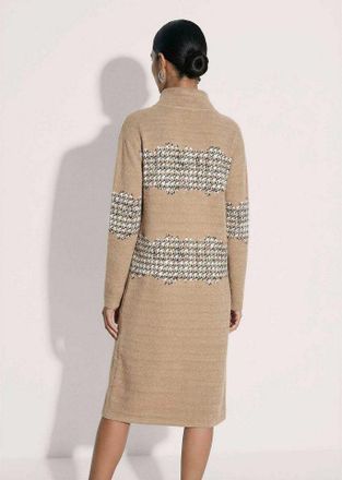 Madeleine Midikleid H-Linien-Kleid mit Hahnentritt Stehkragen, &uuml;berschnittene Schultern & dehnbarer Sitz