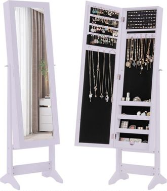 Costway Armoire à bijoux sur Pied avec Miroir Psyché Coffre à Bijoux, Armoire de Rangement Cosmétiques,3 Positions Réglables, Violet