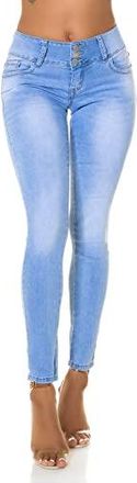 Koucla Jean skinny étroit et décontracté avec effet push up et noeud décoratif, bleu clair, W40, 42