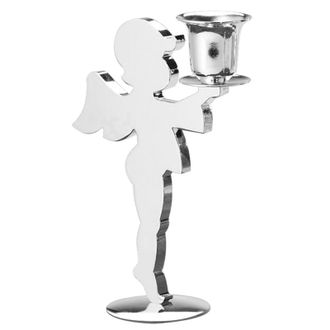 Fink Kleiner silberner Deko Kerzenhalter Engel 11 cm Dekofigur f&uuml;r Stabkerzen