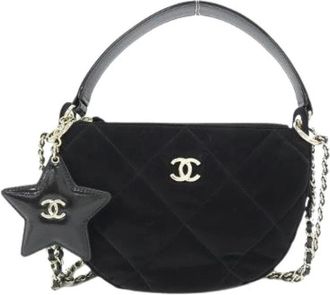 Chanel Sac pochette Pre-owned en nylon effet velours brillant froiss&eacute; cuir de veau - Femme - Pre-owned - Noir - Taille: ONE Size