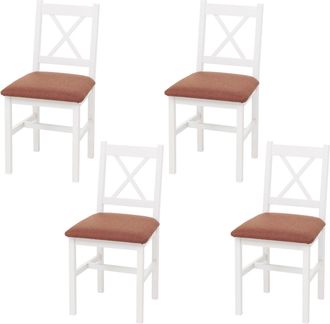 Mendler 4er-Set Esszimmerstuhl HWC-F77, Lehnstuhl Küchenstuhl Stuhl, Massiv-Holz Stoff Landhaus - weiß, Polster terrakotta