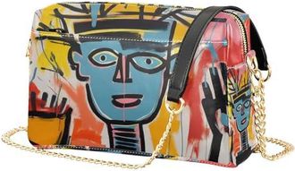 Mnsruu Sacs à bandoulière pour femme, sac à main en cuir avec personnage abstrait, griffonnage, sac à main