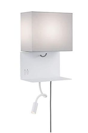 Paulmann 78913 Applique LED Merani avec étagère incl. 1x2,5 watts Lampe de lecture murale Gris, Blanc Liseuse Métal, Tissu Lampe murale 3000 K E27