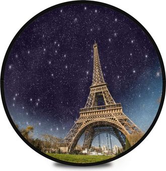 Mnsruu Wunderbarer runder Teppich mit Eiffelturm-Motiv, rutschfest, f&uuml;r Eingangsbereich, Flur, Sofa, Wohnzimmer, Schlafzimmer, Heimdekoration, 92 cm Durchmes