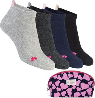 Lieblingsstück Lovely Socks - Sneaker Socken Damen - 4er Set - Baumwolle - mit Kulturtasche - Anti-Blasen Schutz - rutschfest - Herz-Motiv - kurze Strümpfe - Grau, D
