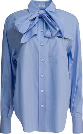 Brunello Cucinelli Femme, Blouses et Chemises, Bleu, Taille: 42 FR Chemise en popeline avec lavalli&egrave;re