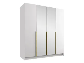 Mirjan24 Kleiderschrank mit Spiegel, Einlegeböden und Kleiderstange Salkor II, Vielseitiger Drehtürenschrank, Elegantes Kleiderschrank 4-türig (Weiß/Weiß + Gol