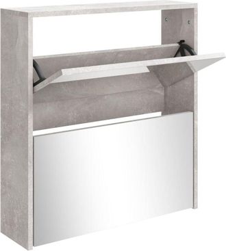 vidaXL Vidaxl - Armoire &agrave; chaussures et miroir 2 niveaux Gris b&eacute;ton 63x17x67 cm